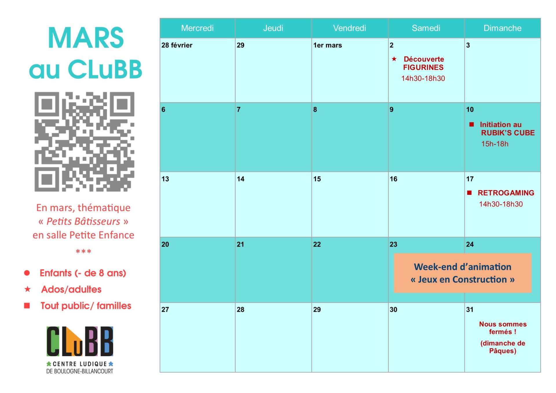Programmation mars 2024 - Centre Ludique de Boulogne-Billancourt